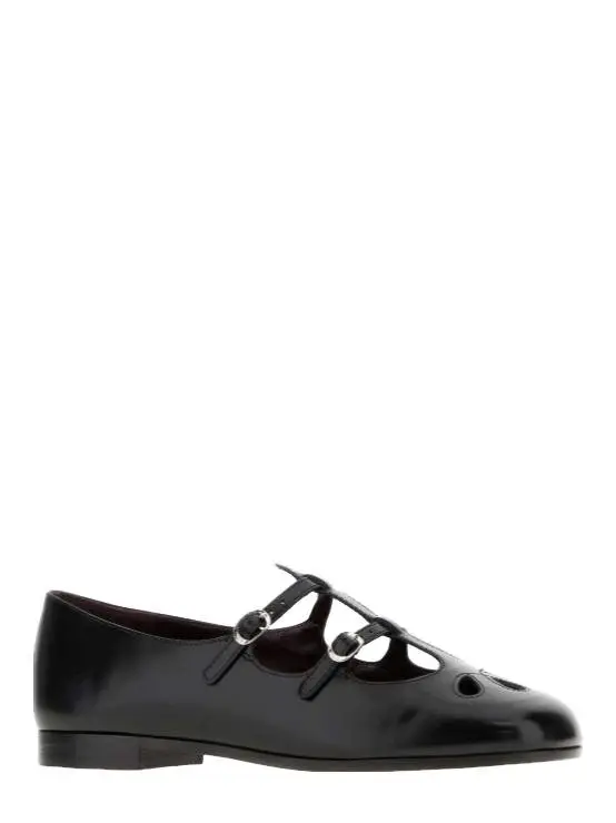 Tory Burch Leather Buckle Flat Pumps - Black