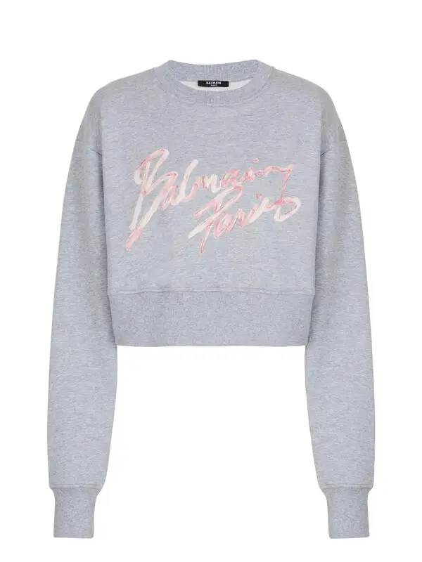 Balmain Logo Printed Cropped Sweatshirt - Grey
