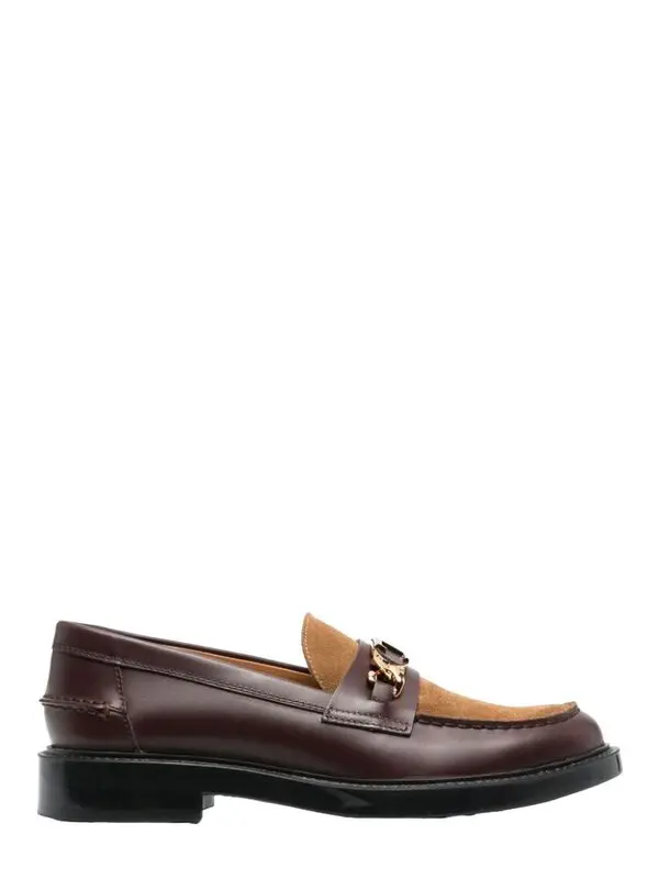TOD'S Logo Plaque Round Toe Loafers - Black