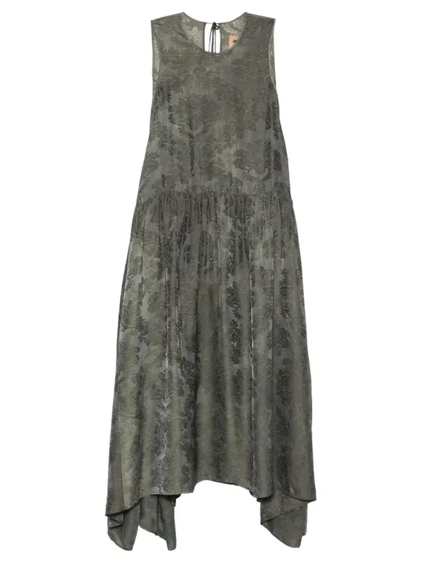 UMA WANG Round Neck Sleeveless Floral Maxi Dress - Dark Green