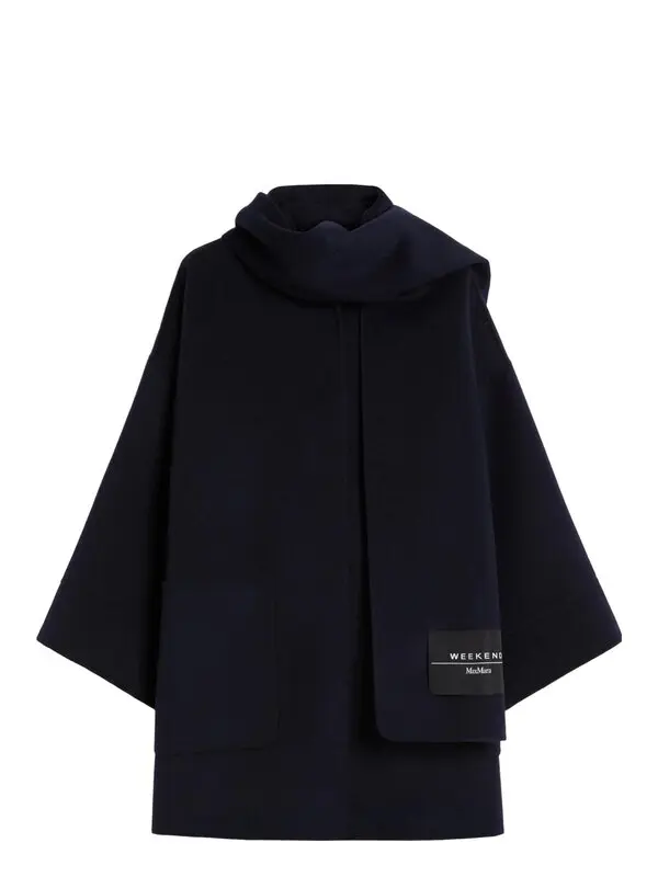 Max Mara Patch-pocket Coat With Detachable Scarf - Navy Blue