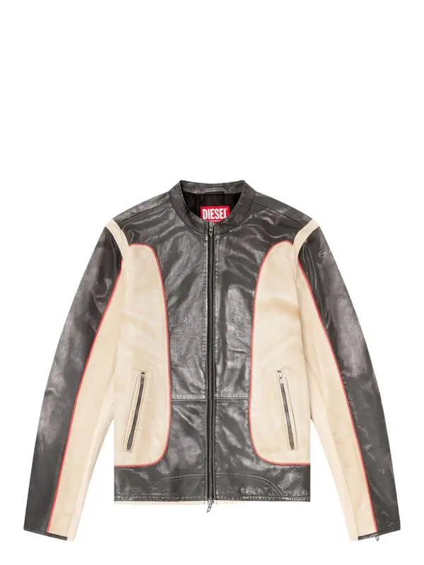 DIESEL® Leather Biker Jacket - Beige/black