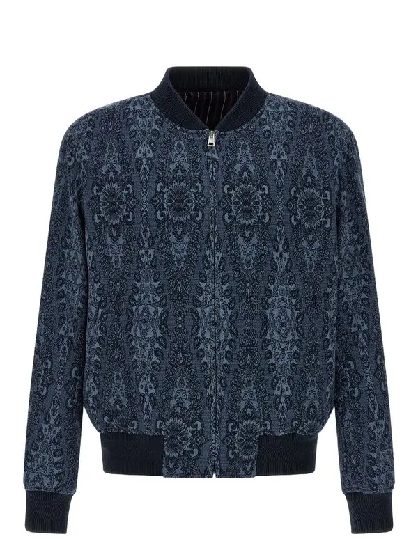 Etro Patterned Jacquard Zip Fastened Bomber Jacket - Black