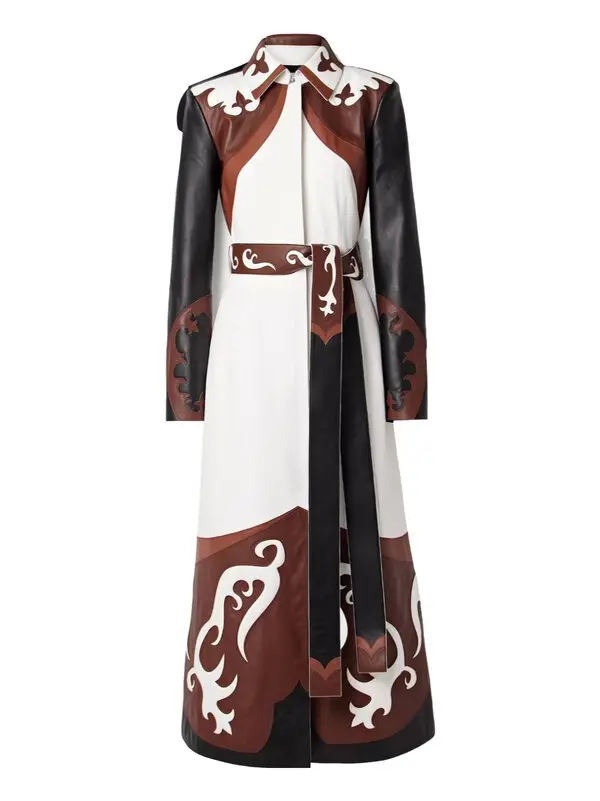 Gabriela Hearst Jemme Belted Color-block Leather Coat - Ivory, Brown And Black