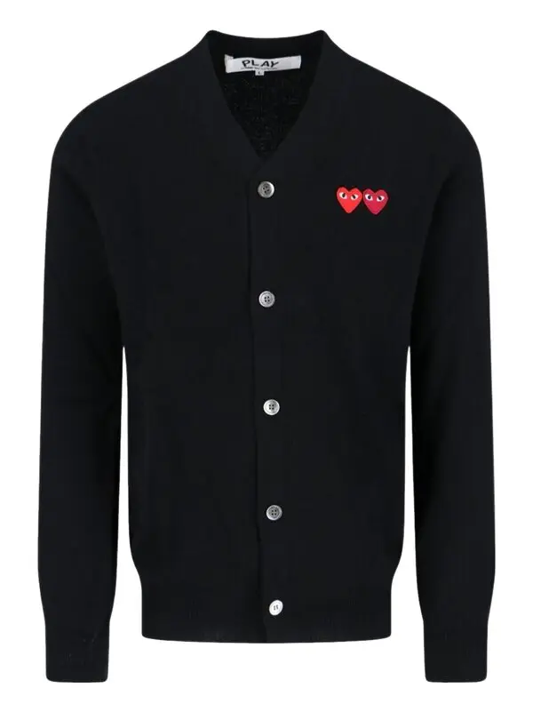 Play Comme Des Garcon Heart-patch Knitted Cardigan - Black