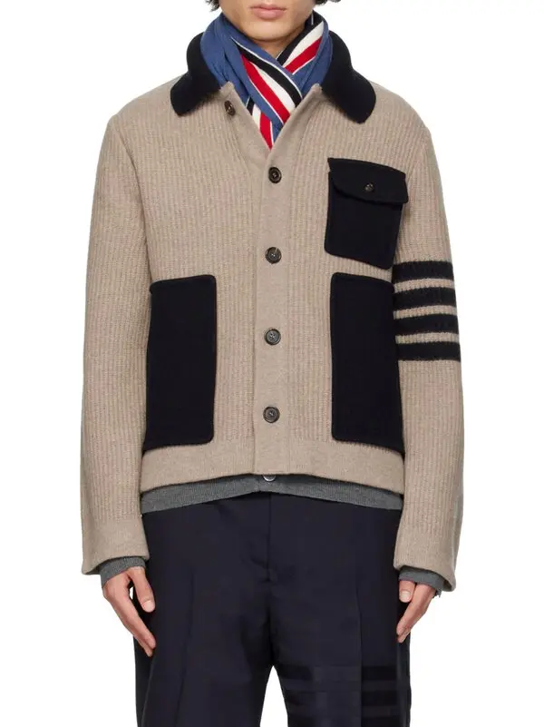 Thom Browne Workman Virgin-wool Jacket With Ribbed Details And Signature Stripes - Nude