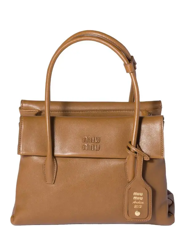 Miu Miu Solitaire Logo Detailed Tote Bag - Wood Color