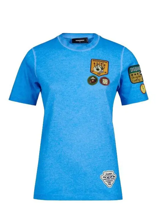 Dsquared2 Short Sleeve T-shirt With Embellished Patches - Blue