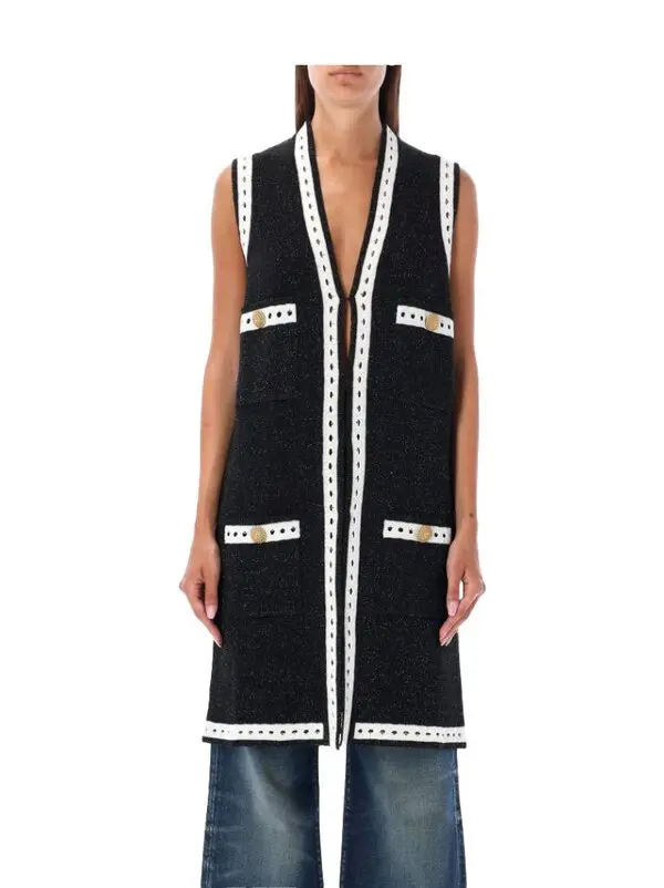 Balmain Sleeveless Long Knit Cardigan - Black