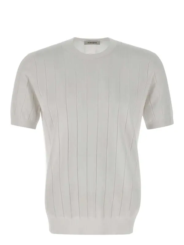 KANGRA Ribbed Crew Neck Short Sleeve Knitwear - White