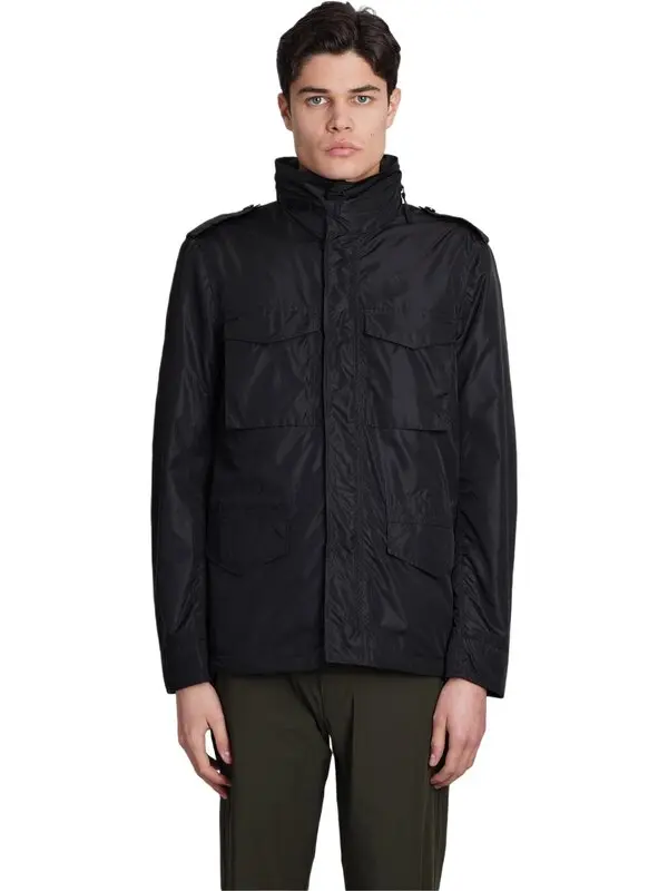 Aspesi Minifield Logo Patch Hooded Jacket - Black