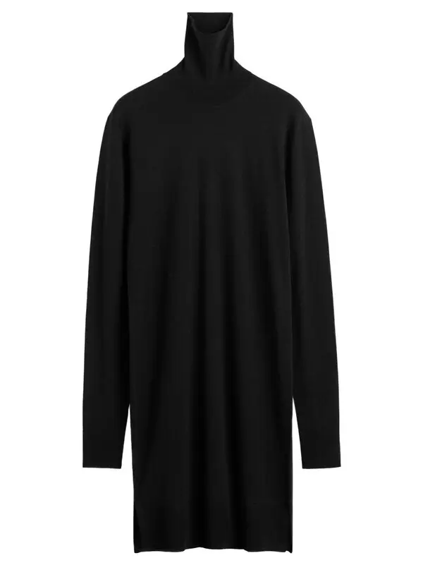 TOTEME Ribbed Turtleneck Midi Dress With Slits - Black