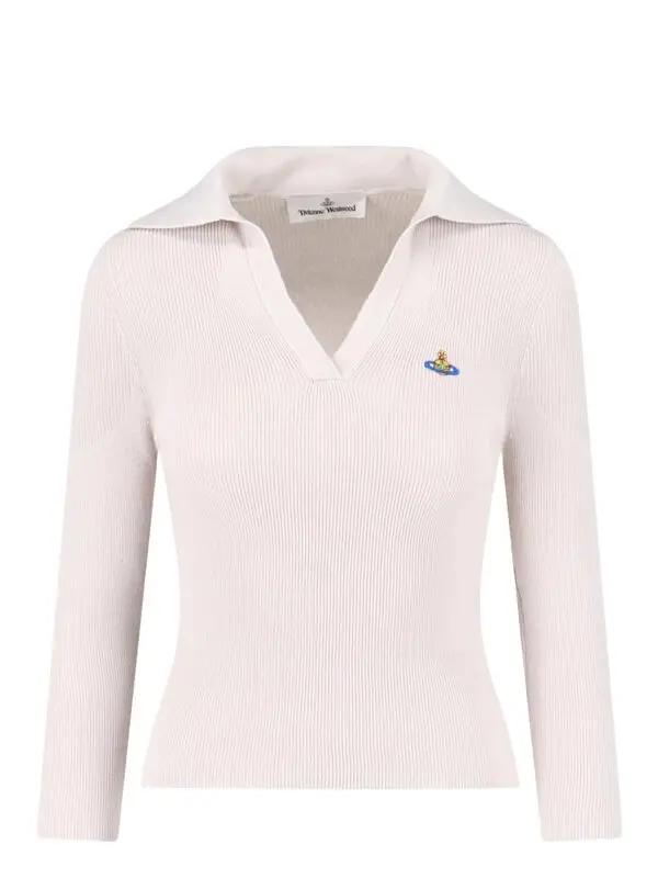 VIVIENNE WESTWOOD Orb Embroidered Knitted Polo Top - White