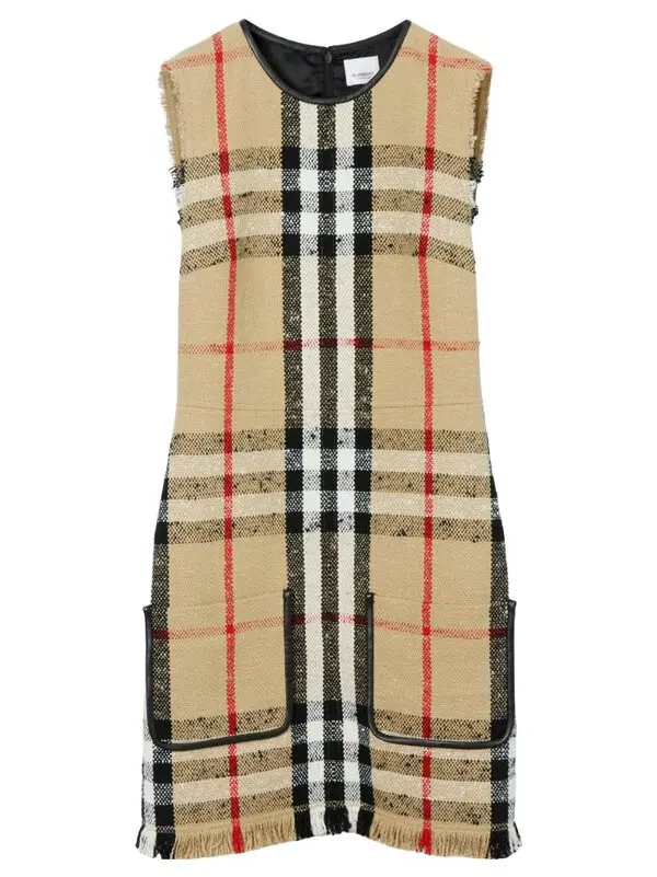 Burberry Checked Frayed-edge Sleeveless Dress - Nude