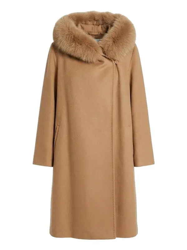 Max Mara Long Hooded Coat With Fur Trim - No