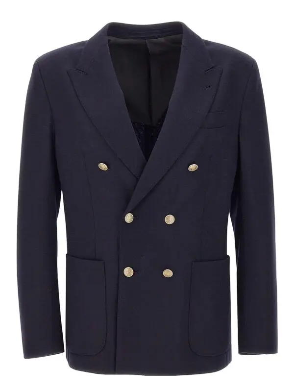 Eleventy Double-breasted Suit Jacket With Lapel Collar And Patch Pockets - Black