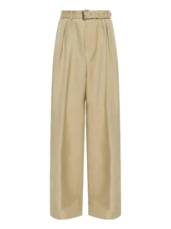 Dries Van Noten Pleated Wide-leg Trousers With Belt - Nude