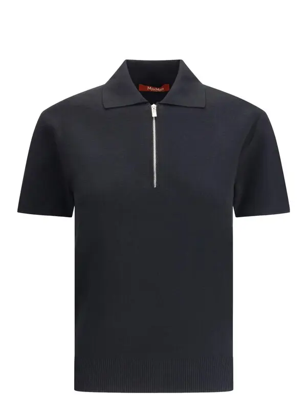 Max Mara Teti Zip Ribbed Polo Top - Black