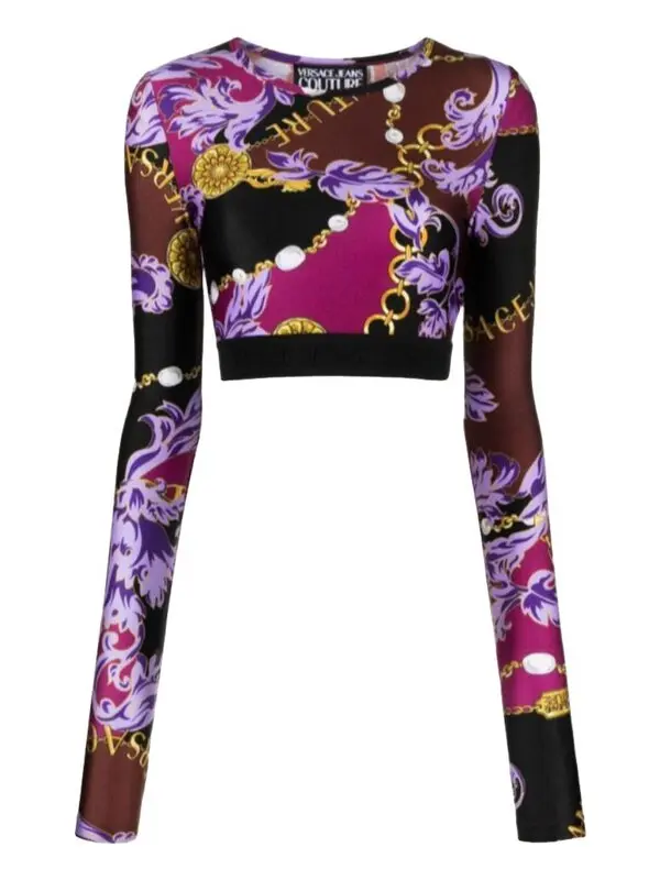 Versace Printed Cropped Top - Purple