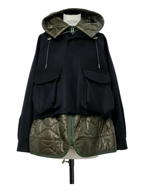 Sacai Melton Blouson With Quilted Nylon Inset - Navykhaki