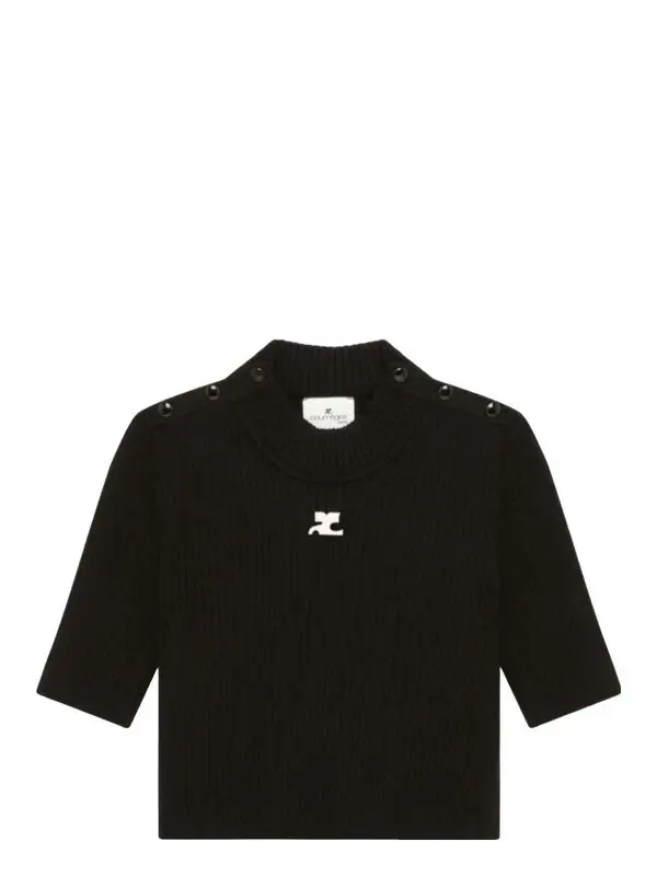 COURREGES Courrèges Ribbed Knit Cropped Jumper - Black