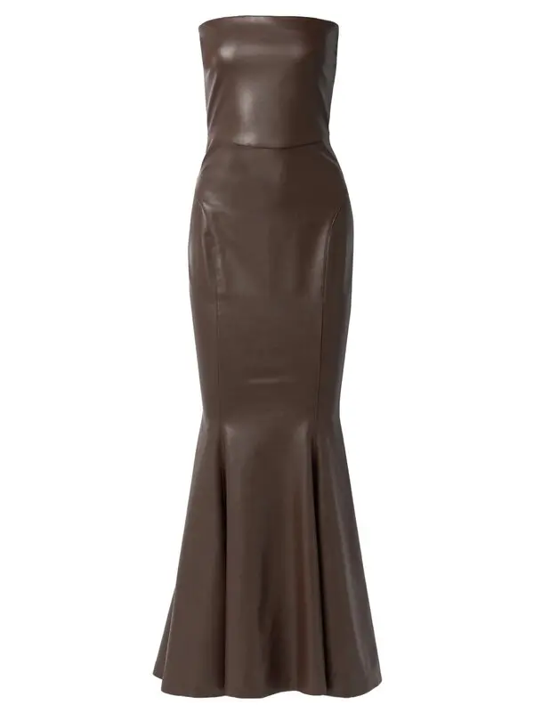 Norma Kamali Strapless Imitation Leather Maxi Dress - Brown