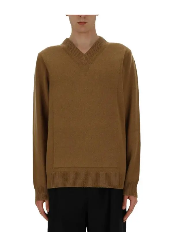 JIL SANDER V-neck Ribbed Jumper - Brown