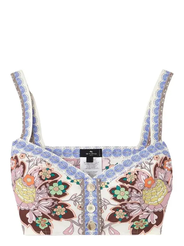 Etro Floral-printed Sleeveless Cropped Top - Multicolor