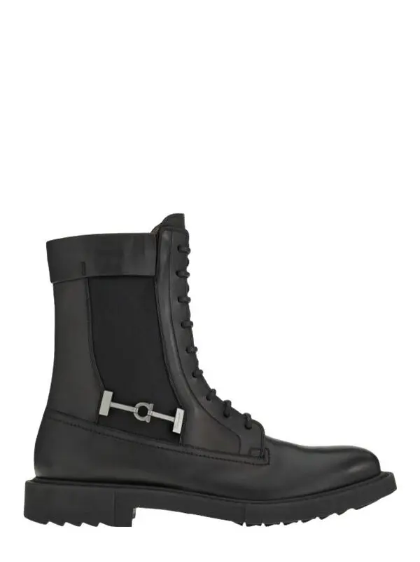 FERRAGAMO Gancini Buckle Lace-up Combat Boots - Black