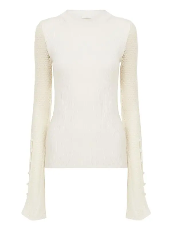 Chloé Lace Sleeve Knit Sweater - White