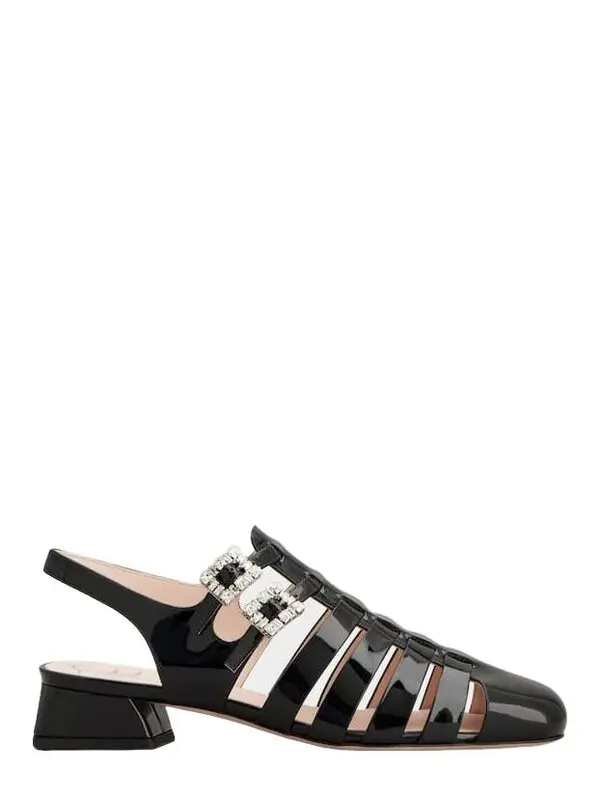 ROGER VIVIER Très Vivier Patent Leather Sandals With Crystal Buckles - Black