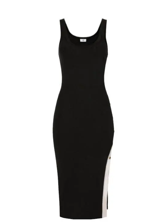 Elisabetta Franchi Knit Midi Dress With Golden Button Detail - Black/cream