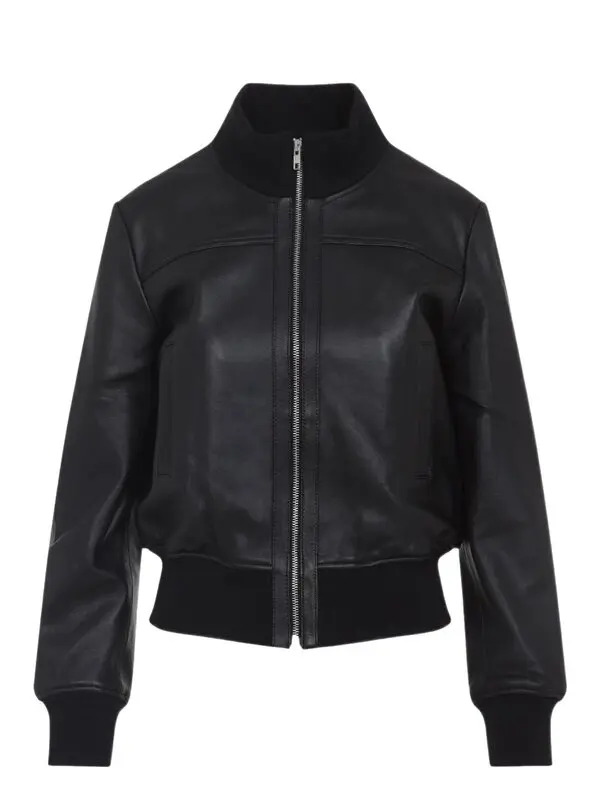 THE FRANKIE SHOP Long Sleeve Leather Bomber Jacket - Black
