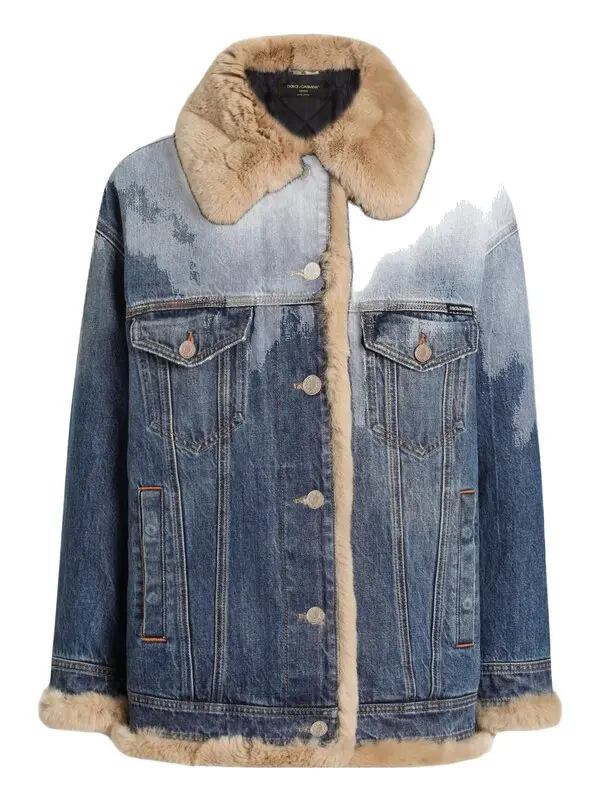 Dolce & Gabbana Fur-trimmed Denim Jacket - Gray
