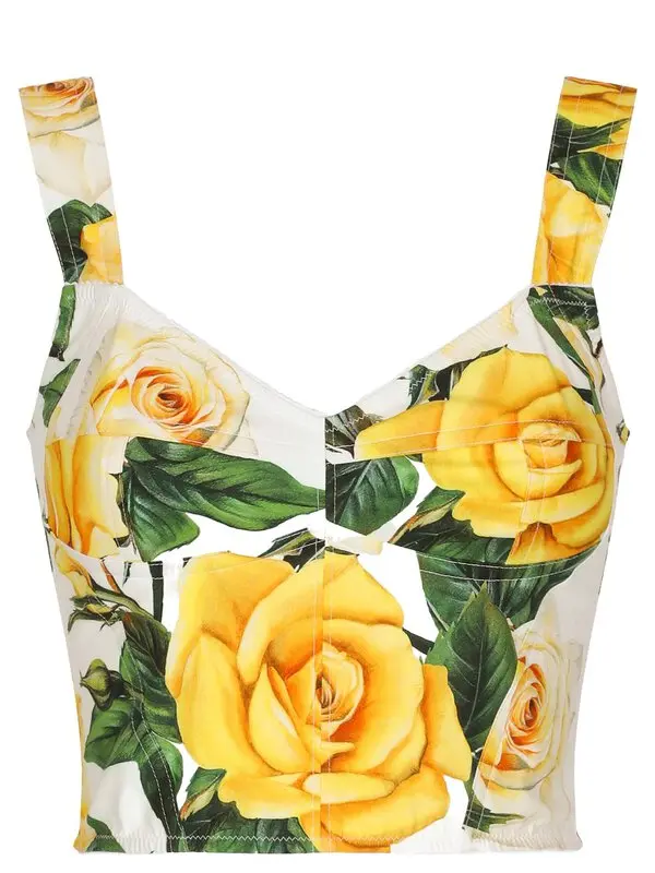 Dolce & Gabbana Rose Print Corset Top - Yellow