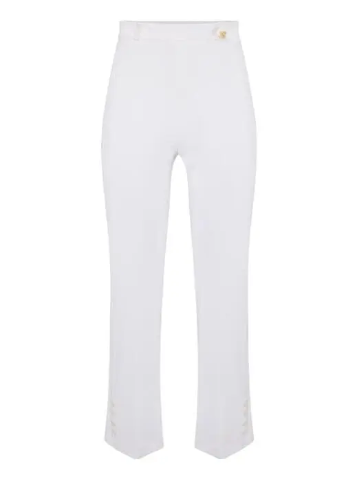 Elisabetta Franchi Slim Split-hem Pants With Logo Detail - Ivory