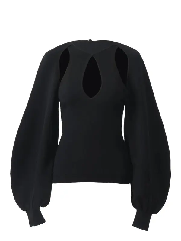 Chloé Hollow Wool Sweater With Lantern Sleeves - Black
