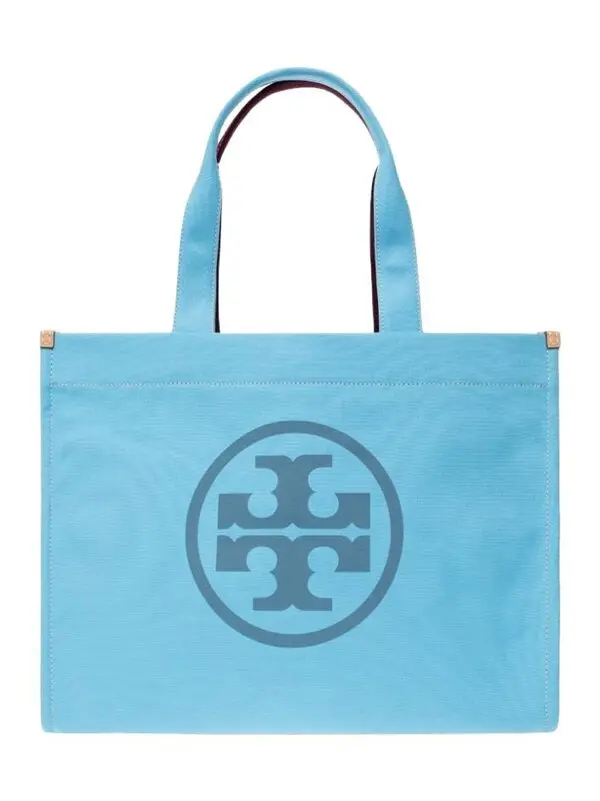 Tory Burch Logo Detailed Two-tone Tote Bag - Blue