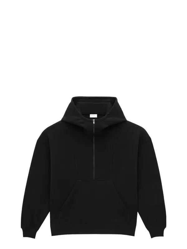 Saint Laurent Quater-zip Hoodie With Embroidered Logo - Black