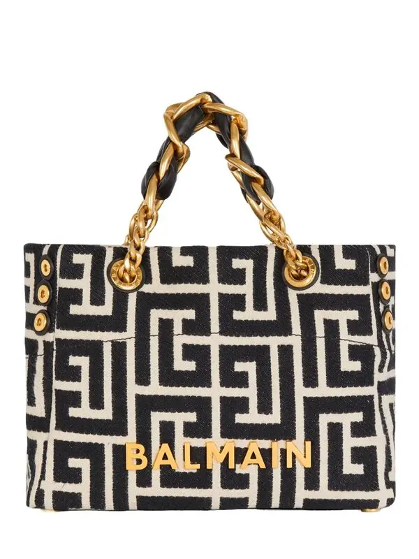 Balmain Monogram Jacquard 1945 Soft Tote Bag - Black