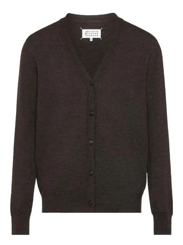 MAISON MARGIELA V-neck Wool Cardigan With Elbow Patches - Tapenade