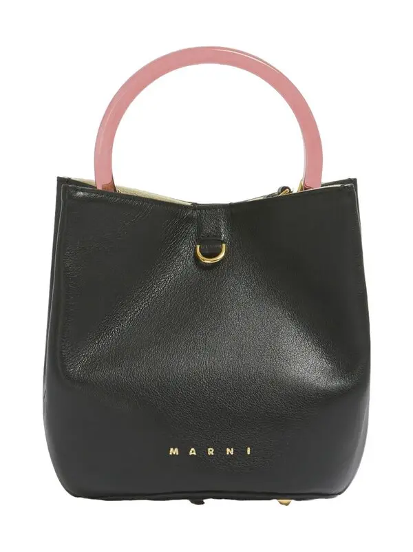 Marni Pannier Bucket Bag In Calfskin Leather - Black
