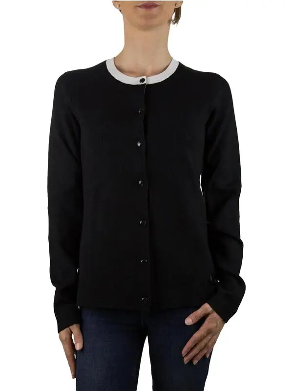 Emporio Armani Round Neck Long Sleeve Cardigan - Black