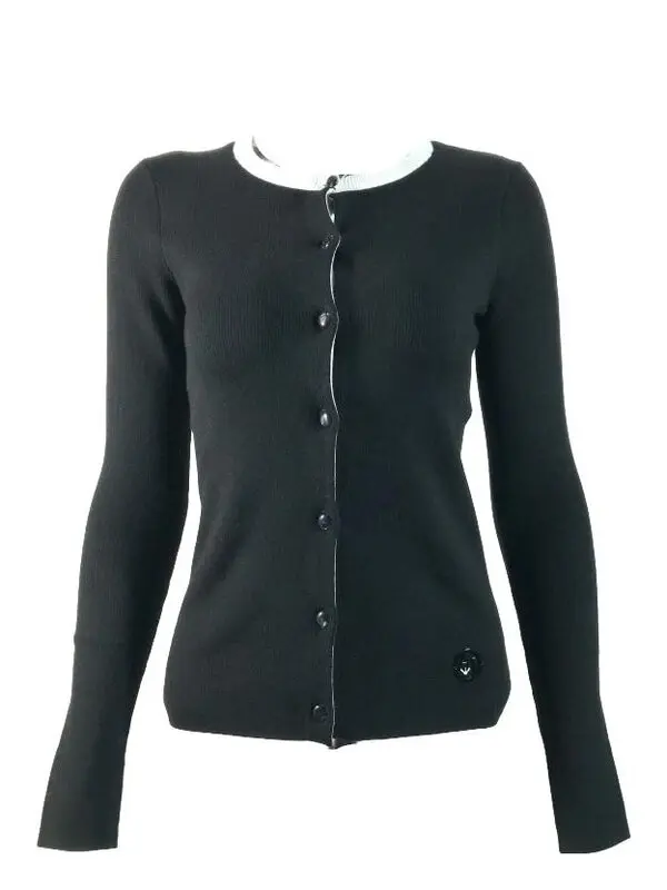 Emporio Armani Round Neck Long Sleeve Cardigan - Black