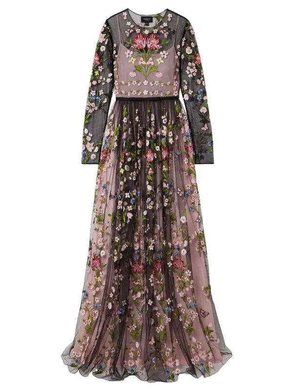 Giambattista Valli Belted Embroidered Tulle Gown - Multicolor