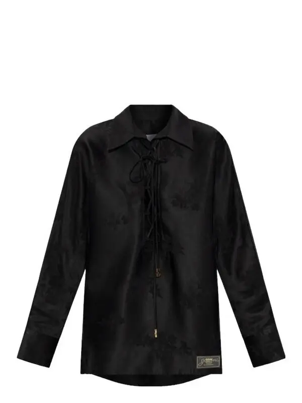 GANNI Floral Jacquard Long Sleeve Shirt - Black
