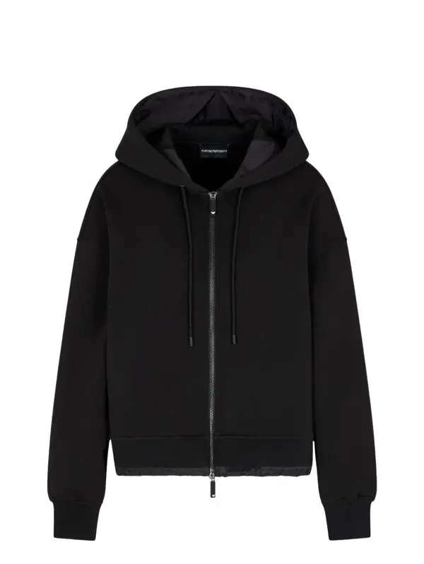 Emporio Armani Zip-up Hoodie With Quilted Hem - Black