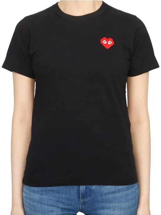 Play Comme Des Garcon Round Neck Short Sleeve Graphic T-shirt - Black