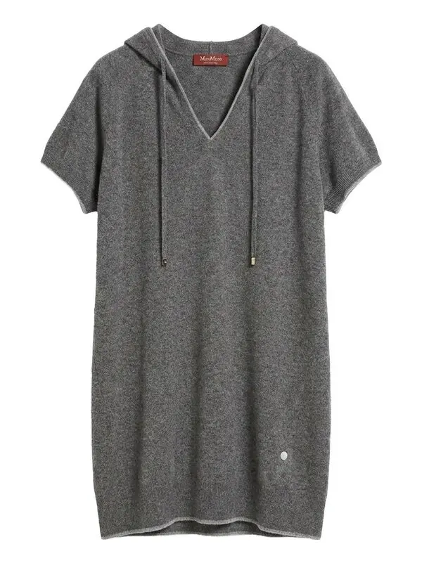 Max Mara Short-sleeved Knitted V-neck Top With Drawstring - Gray