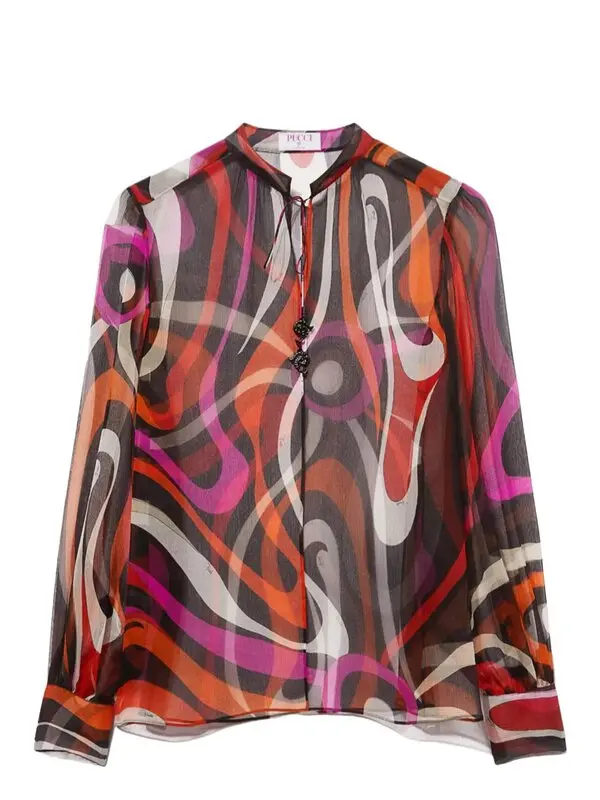 Emilio Pucci Wave Print" Front Tie Blouse - Black/multicolor